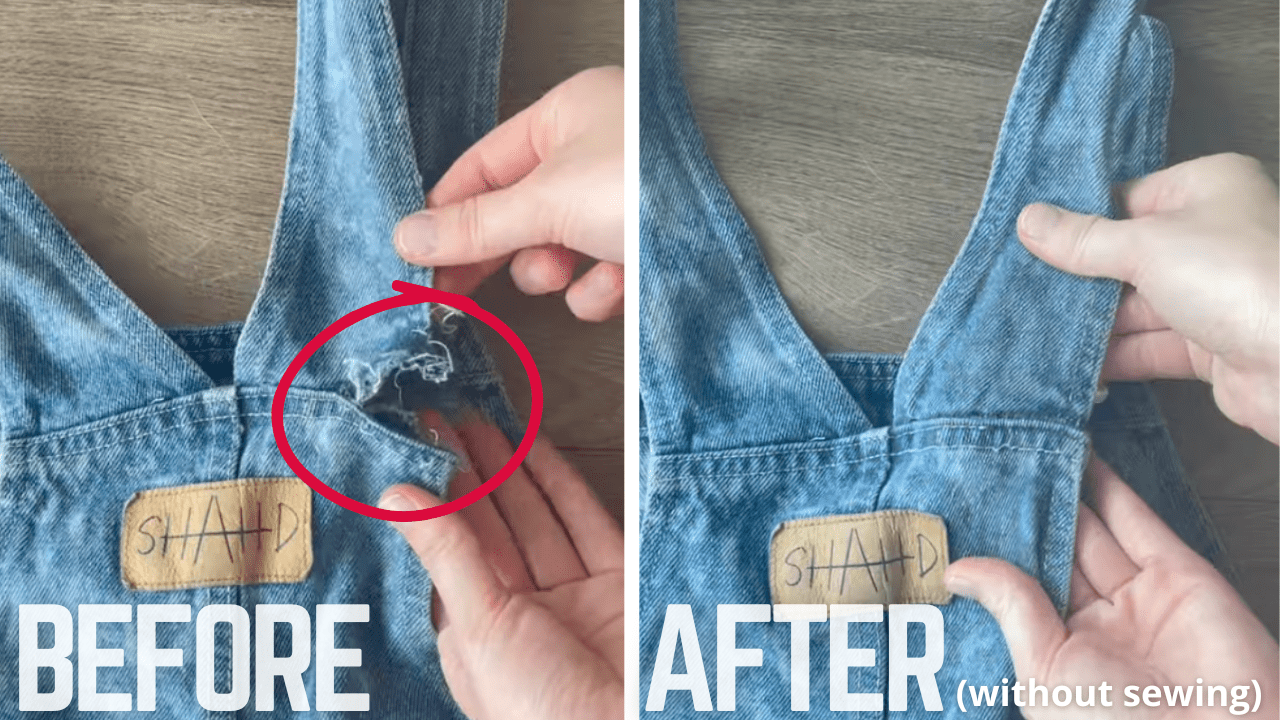 Shoulder Strap Repair on Overalls - Speed-Sew Premium Fabric Glue